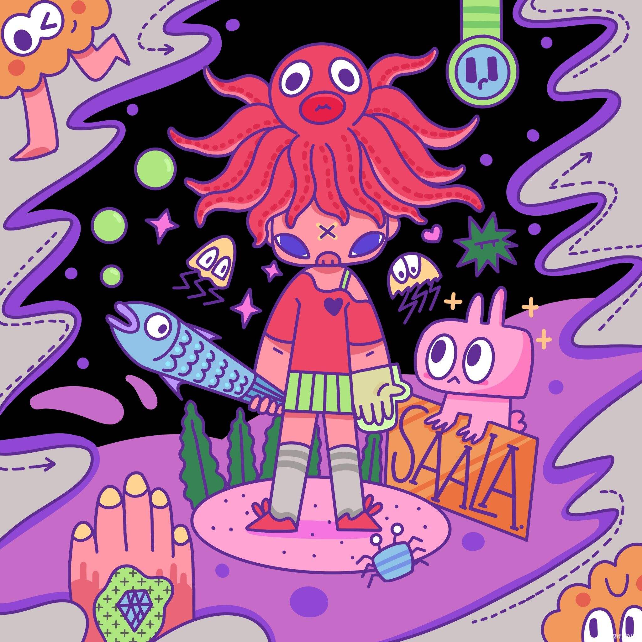 涂鸦插画风格插画设计作品 设计人才灵活用工 设计dna