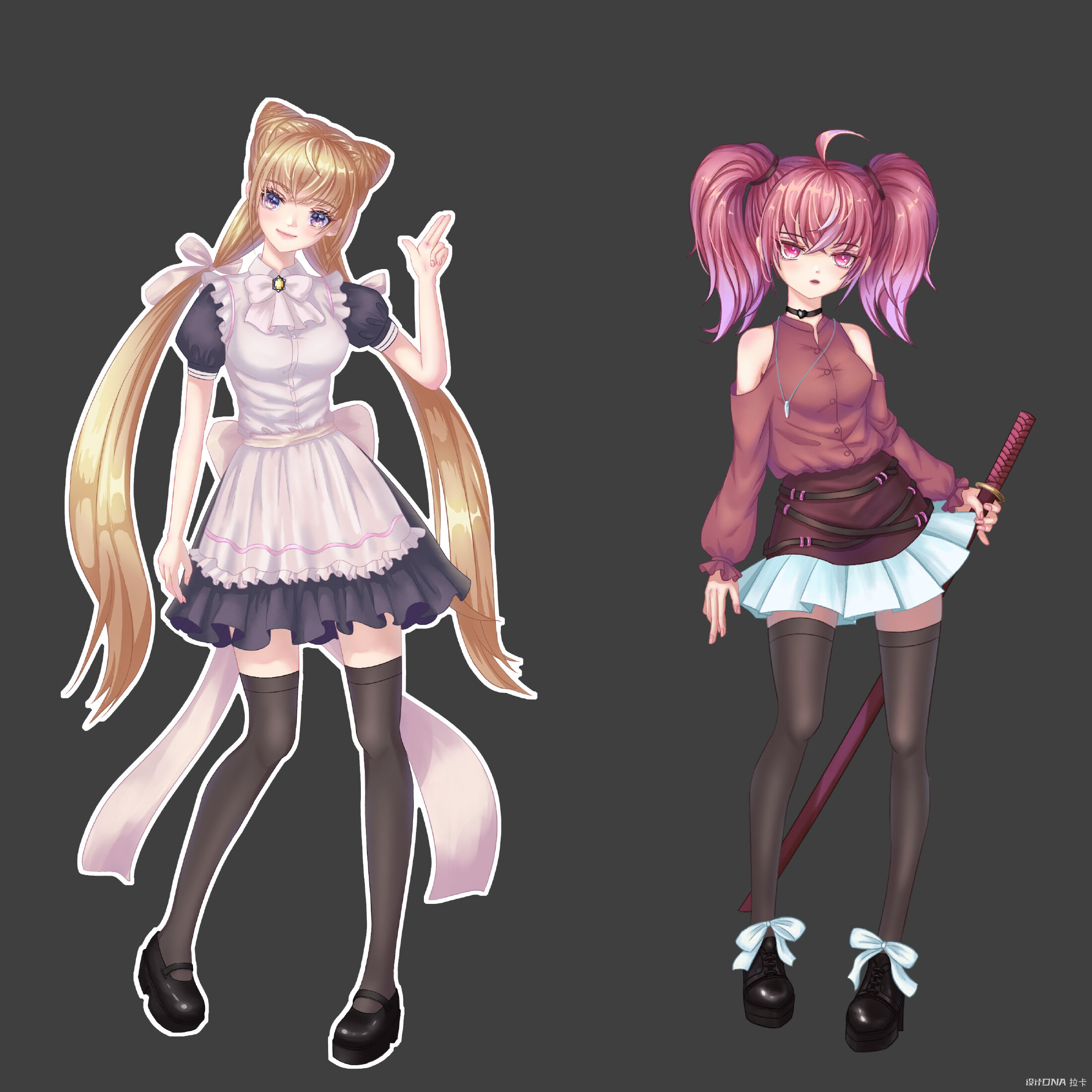 女仆和粉毛风格插画设计作品 设计人才灵活用工 设计dna