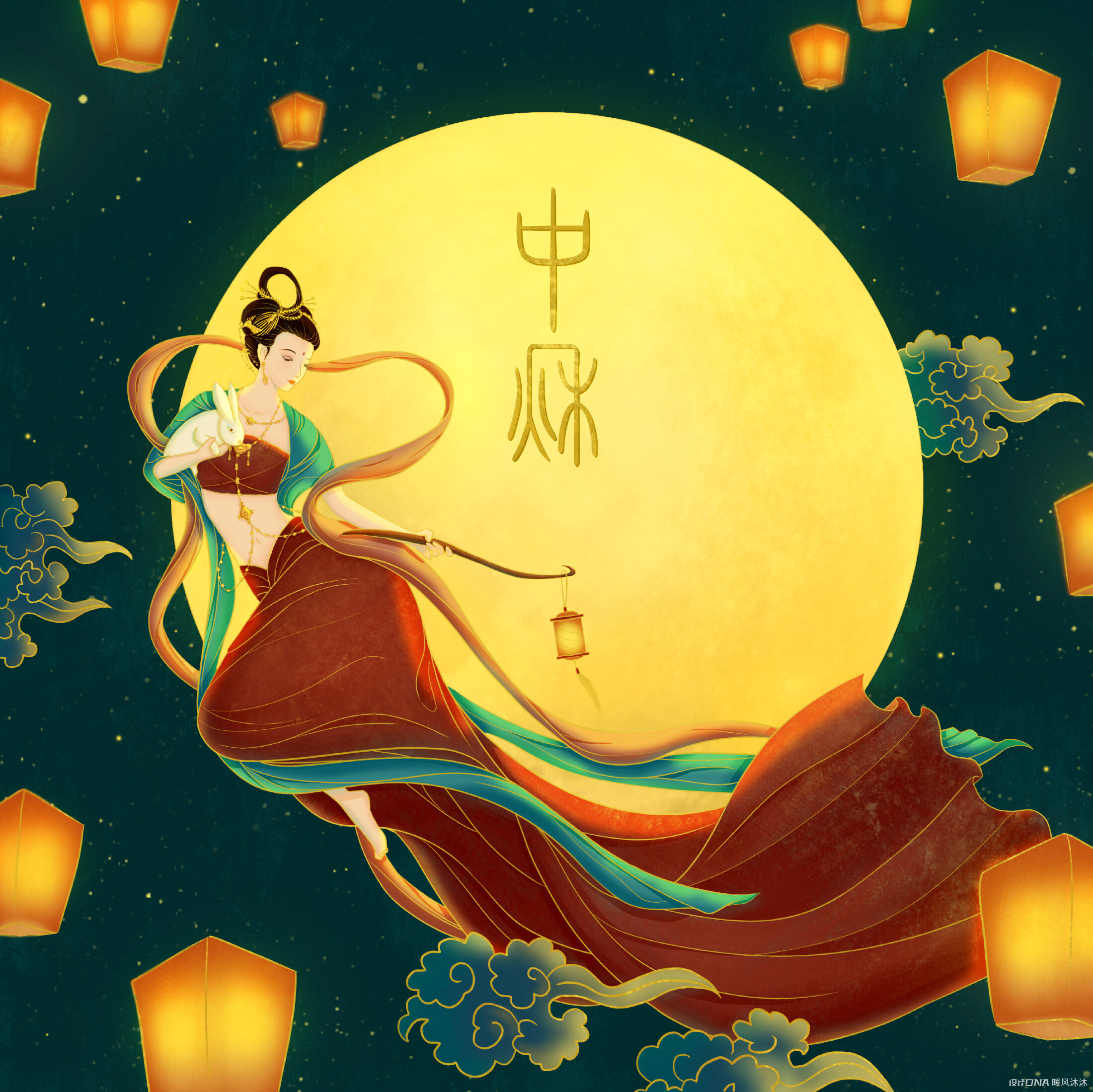 中秋风格插画设计作品 设计人才灵活用工 设计dna