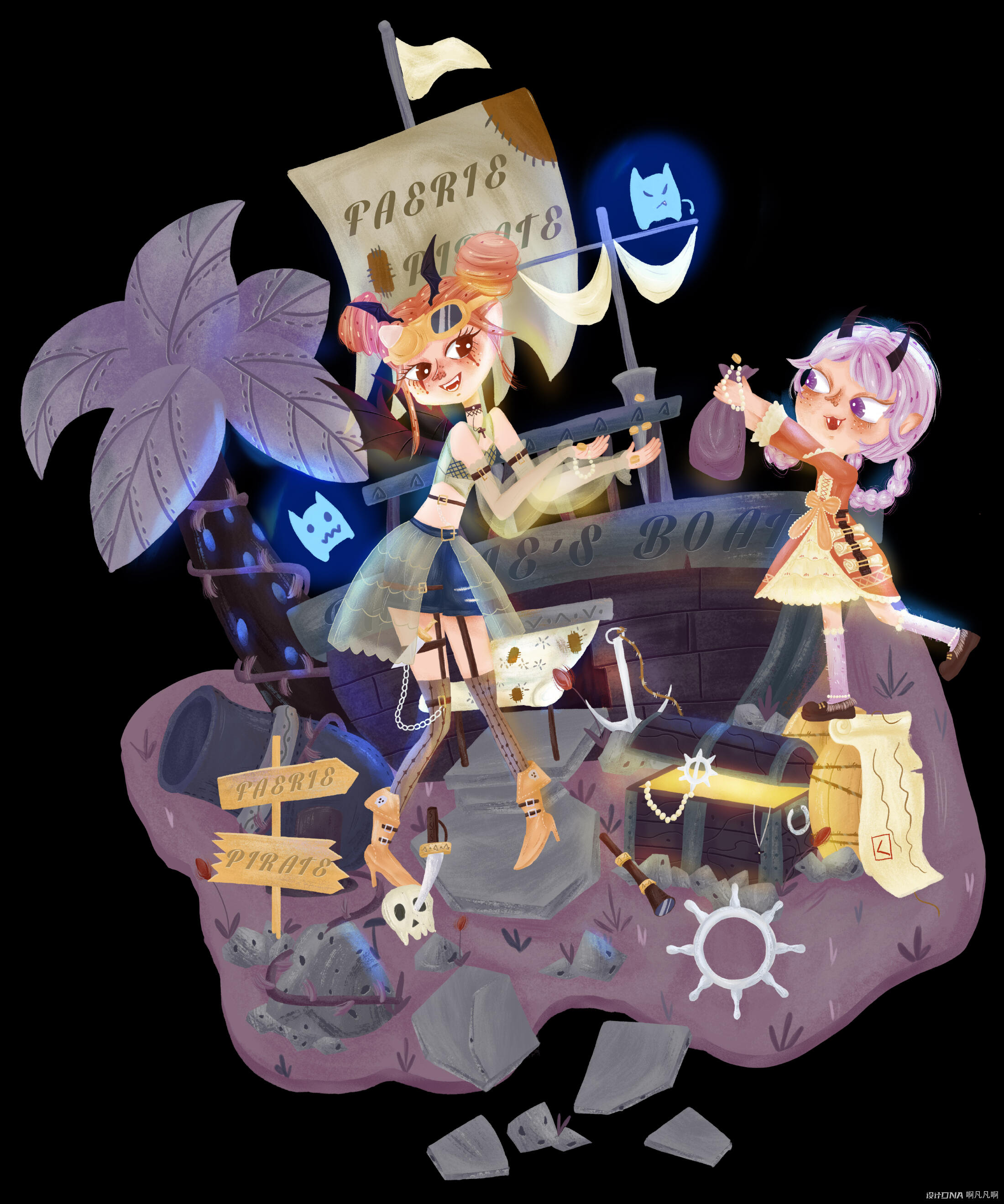 儿童插画 小魔女与海盗绘本设计设计作品 设计人才灵活用工 设计dna